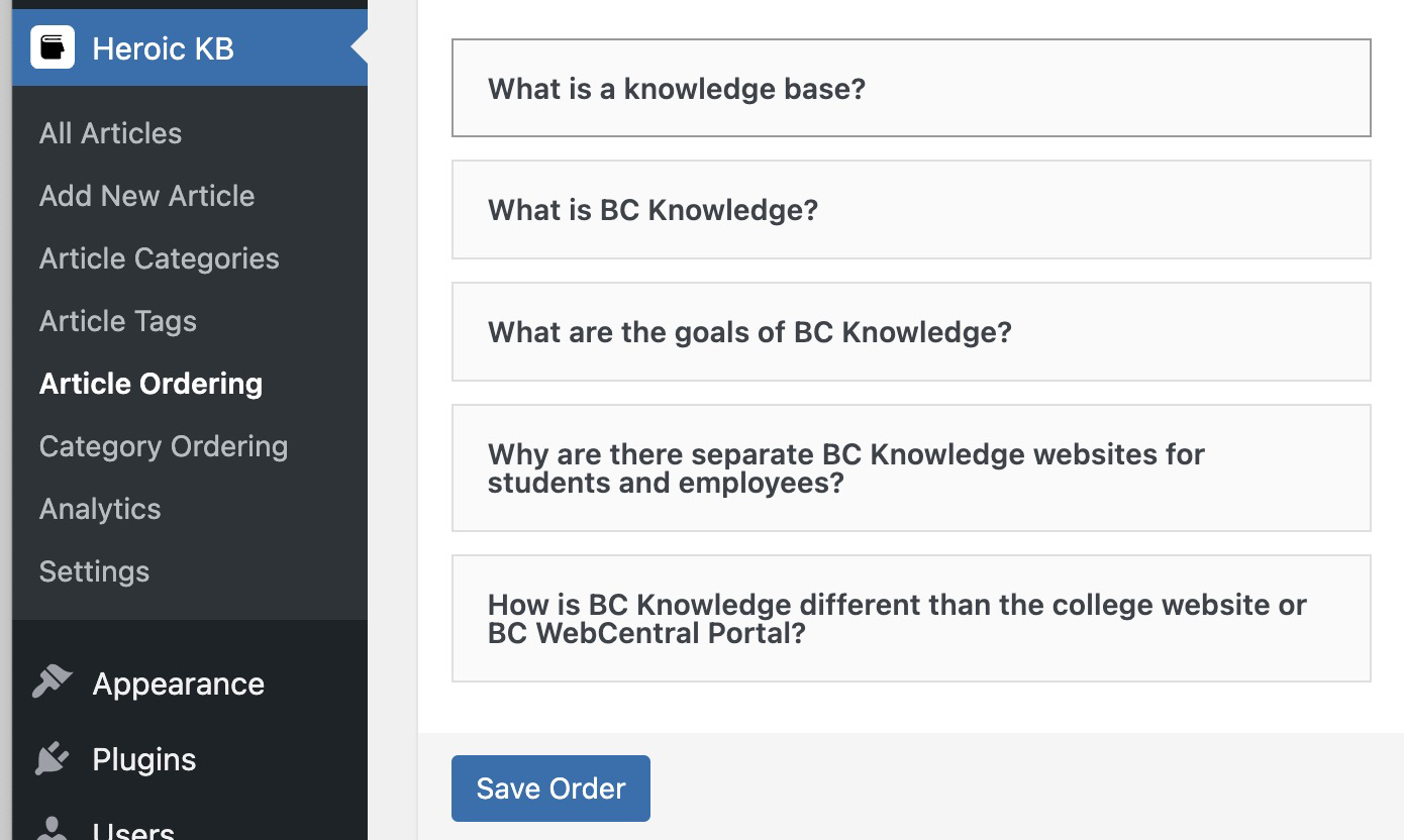 How do I change the order of my articles? – BC Knowledge for Employees